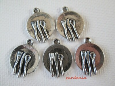 5PCS Silver Kitchen Charms Plate Charms Spoon Charms Fork Charms ...