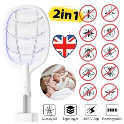 Bug Zapper Racket Fly Killer Electric Wasp Mosquito Insect Pest Swatter ...