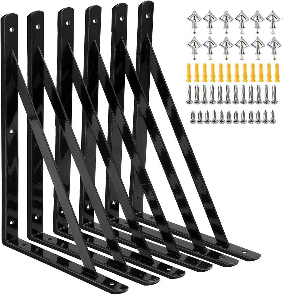Heavy Duty Shelf Brackets 12 X 8 Inch, 6 Pack Wall Shelf Brackets with ...