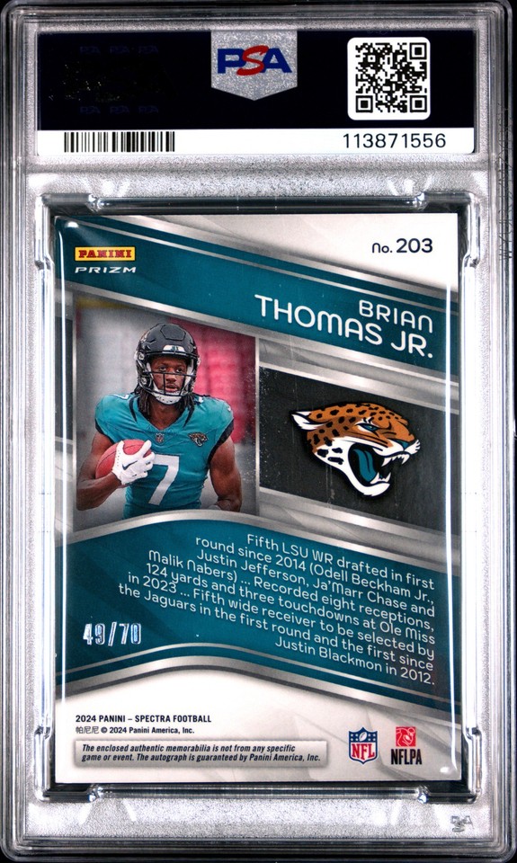 2024 PANINI SPECTRA PATCH AUTO-SUPERNOVA #203 BRIAN THOMAS JR. ROOKIE ...