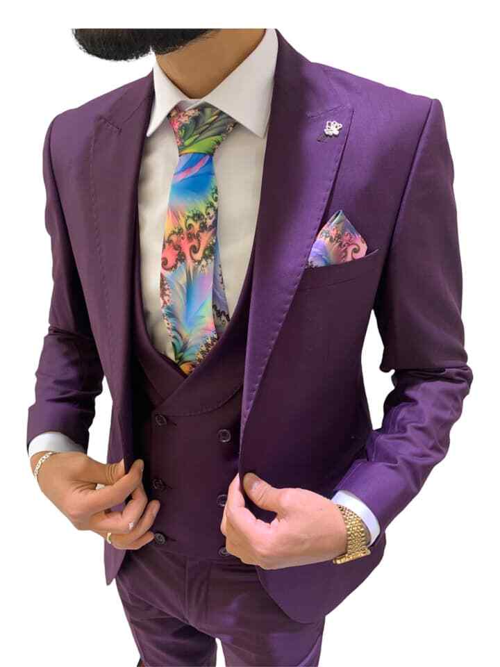 Designer Business Purple Violet Suit Jacket Vest Pants Fitted Slim Fit ...