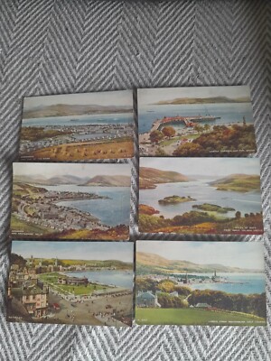 Vintage valentines Scottish postcards x6 bute Largs rothesay courock ...