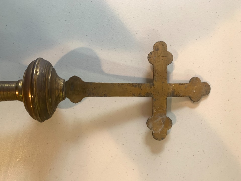 Vintage Christian Catholic Gilt Brass Cross Staff Flag Pole Topper ...