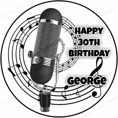 Personalised Microphone Singer Mic Music Notes Edible Icing Party Cake ...