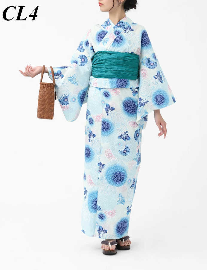 Japanese Traditional Women's Cotton Linen Yukata Heko-Obi Geta Set CL3 ...