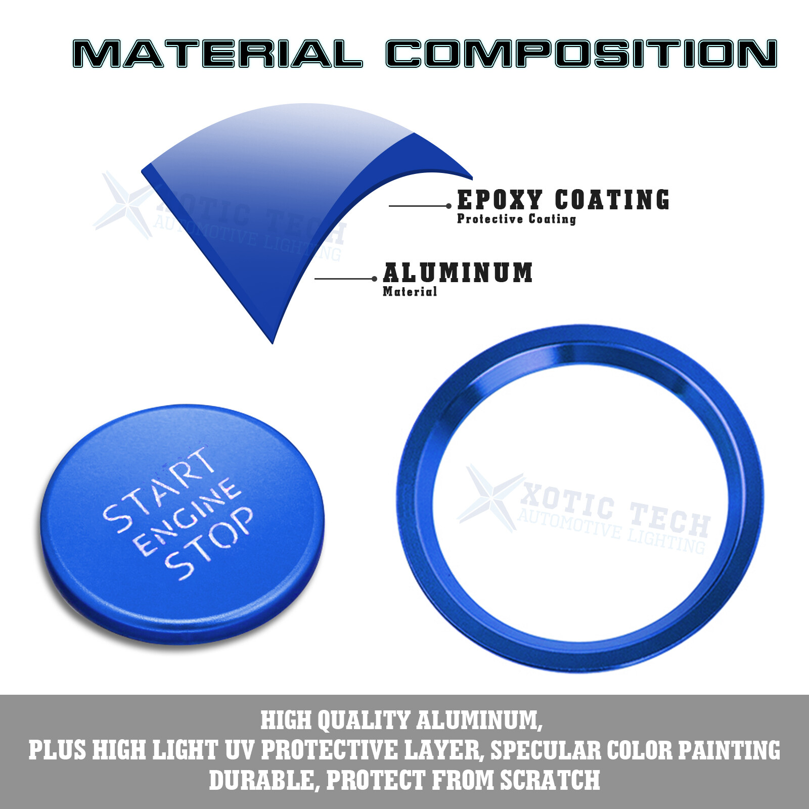 Set of Blue Engine Start Stop Push Button Cover Trim For Audi A4 A5 A6 ...