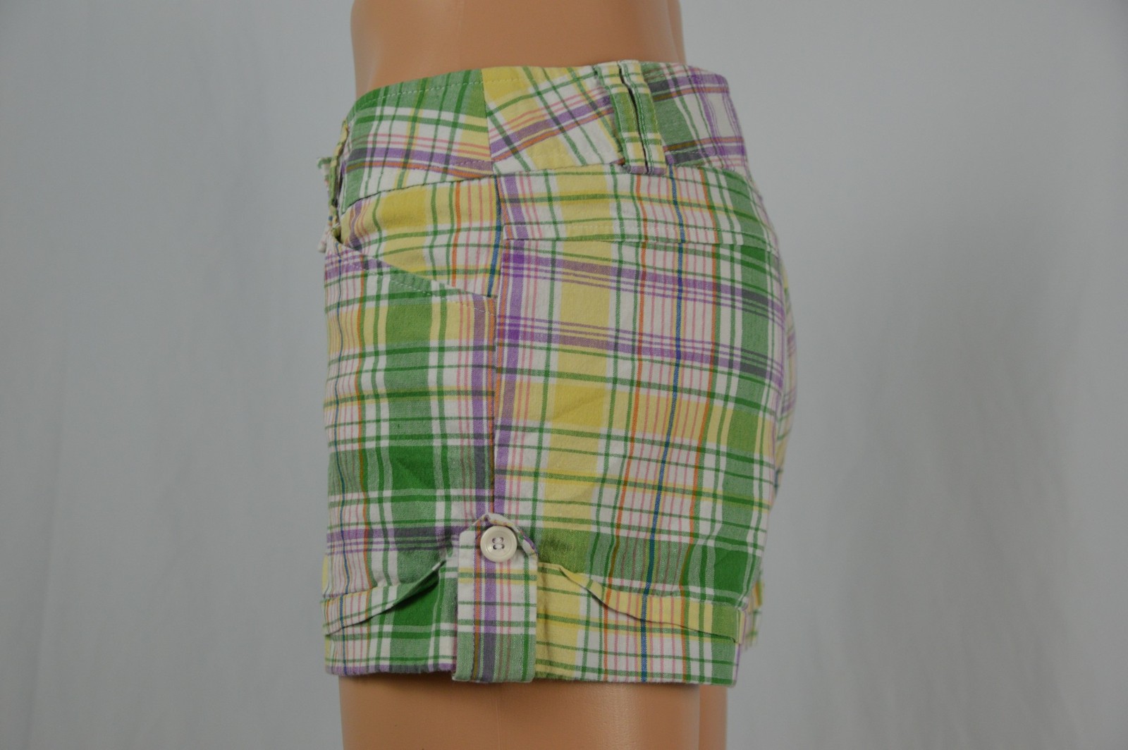 BFF Womens 3 Short Plaid Shorts Green Purple Yellow Colorful Summer ...