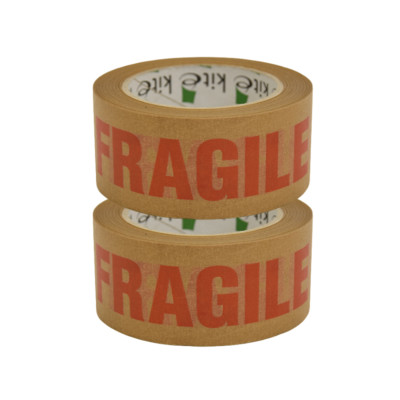 2 x FRAGILE ECO Kraft Paper Tape Rolls Self Adhesive Strong Packaging ...