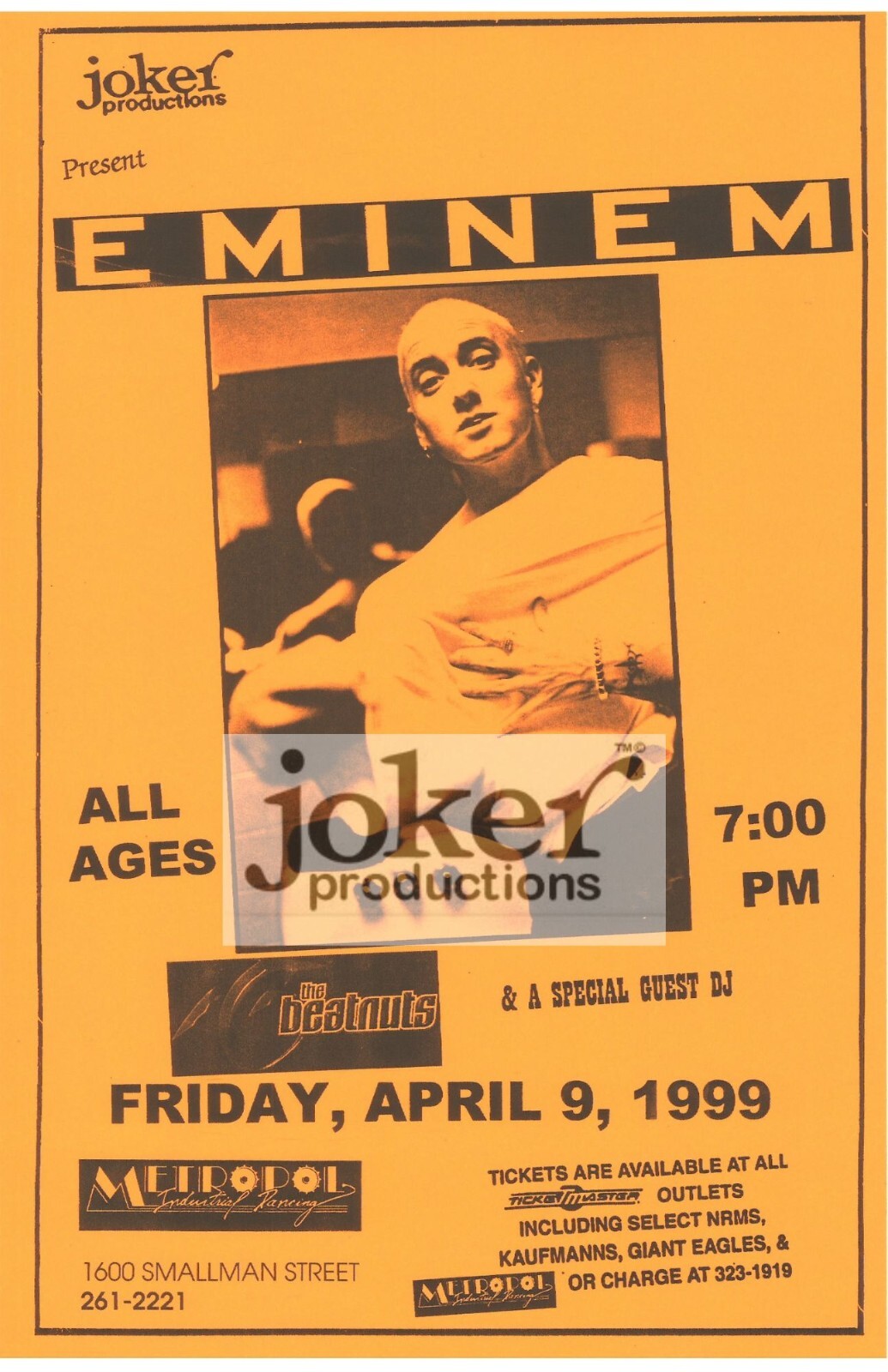 Eminem Concert Poster Metropol Pittsburgh, PA 1999 | eBay