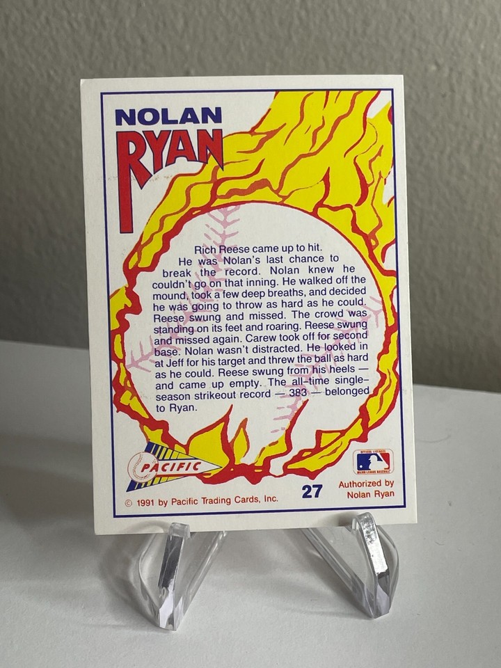 Nolan Ryan SINGLE SEASON STRIKEOUT RECORD 1991 Pacific Trading Cards ...