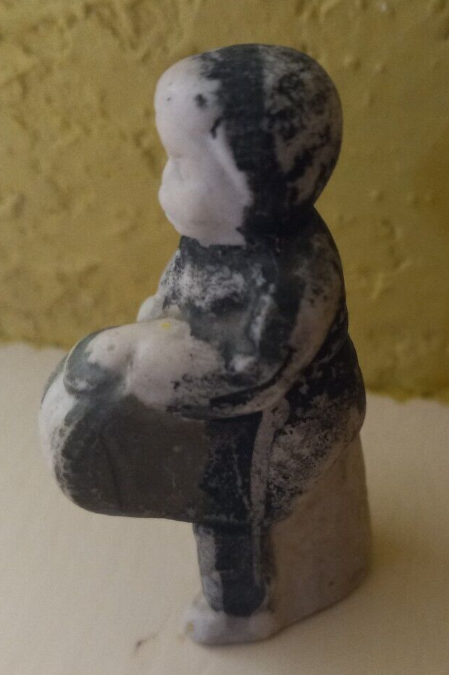 VINTAGE/ OLD 1 3/4 " TALL MINIATURE BISQUE MAN FIGURINE PLAYING A DRUM ...