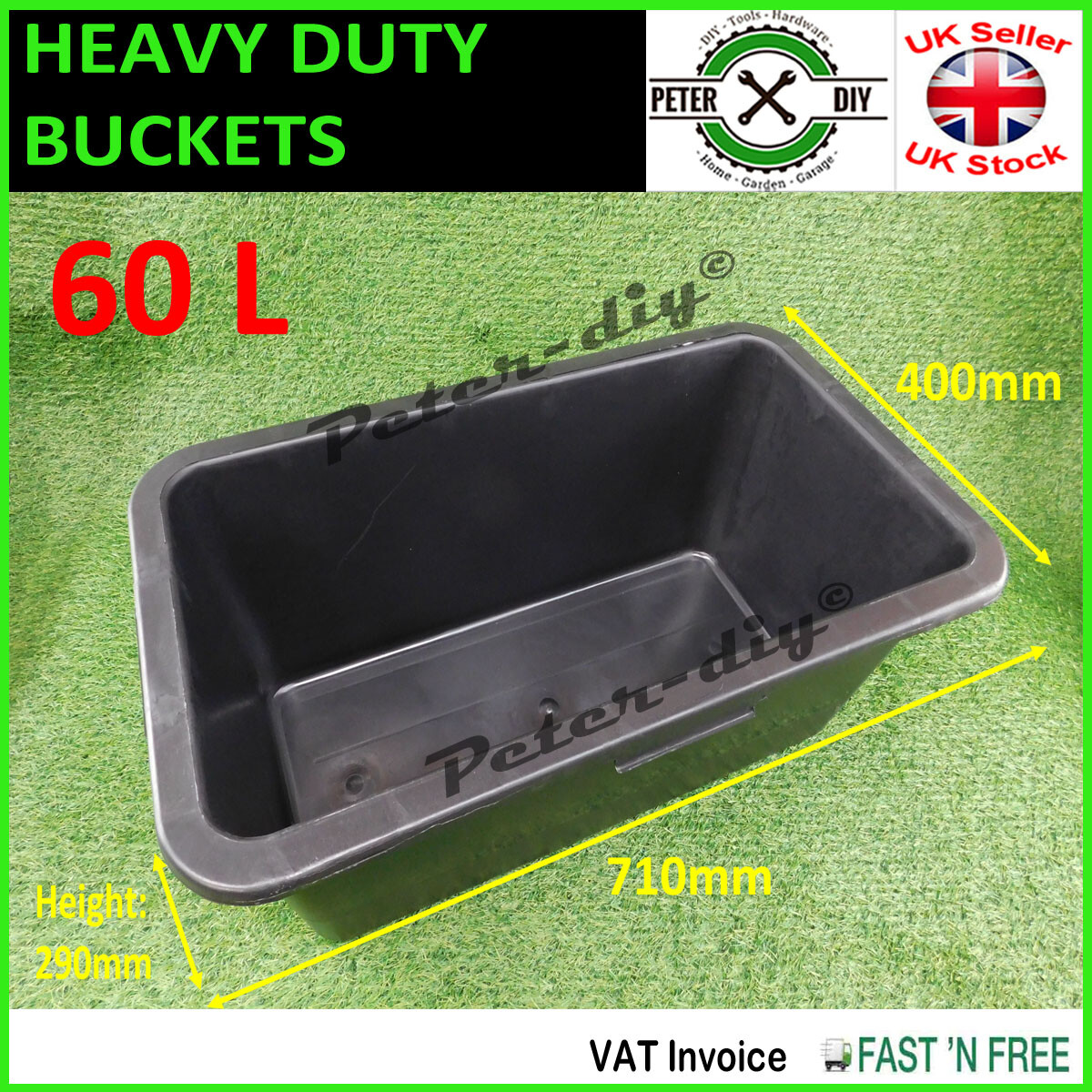 40L / 60L PLASTIC BUCKETS Heavy Duty BULILDERS BUCKET Mortar Plasterers ...