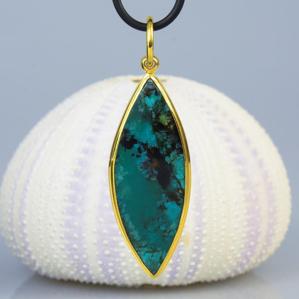 Pendant Gold Vermeil Sterling Gem Silica Chrysocolla Bacan Gem Cabochon ...
