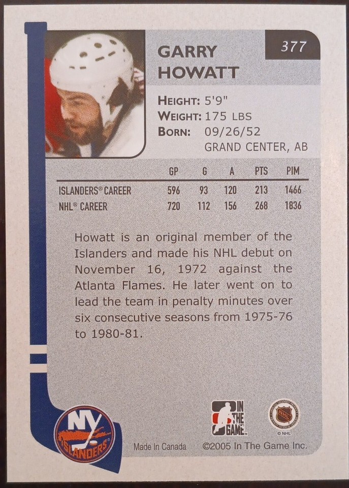 2004 - 2005 ITG Garry Howatt Franchise Hockey East Islanders #377 ...