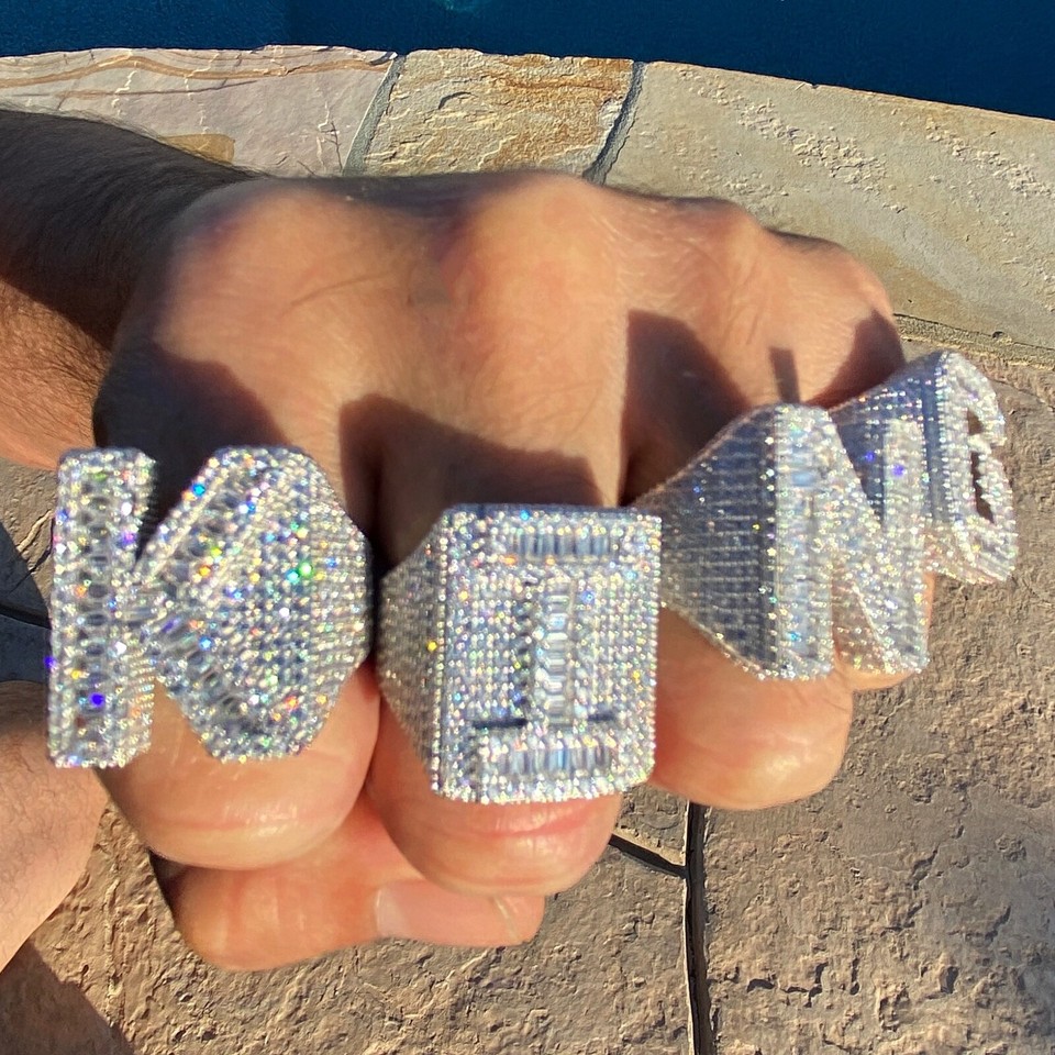 925 Sterling Silver Initial Block Letters Iced Baguette Flooded Out CZ ...