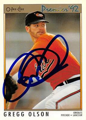 Gregg Olson autographed baseball card Baltimore Orioles, SC 1992 O-Pee ...