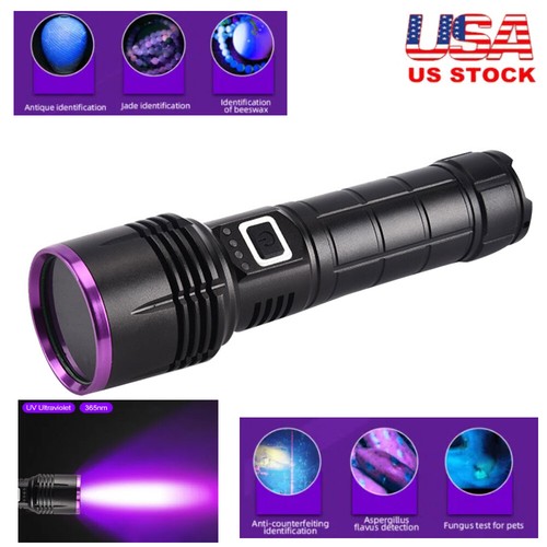30W 365nm UV Flashlight Rechargeable Ultra Violet Black Light LED USB ...