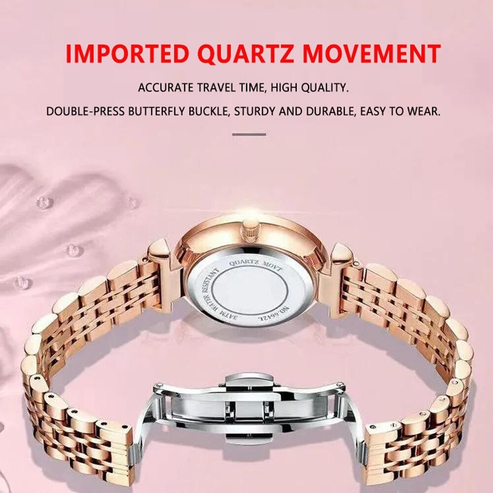 Women Watch Stainless Steel Gold Waterproof Luminous Ladies Watch ...