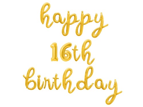 HAPPY 16TH BIRTHDAY Cursive Letter Balloon Banner - Birthday Party ...