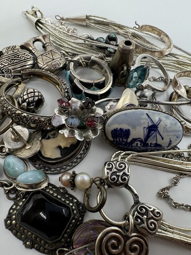 Wow! Fantastic Lot Of Vintage STERLING JEWELRY MIX. Signed. 114g Real ...
