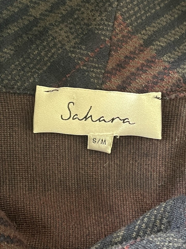 Sahara Checked Tunic Top Cowl Neck Pockets Blue Red S M brushed cotton ...