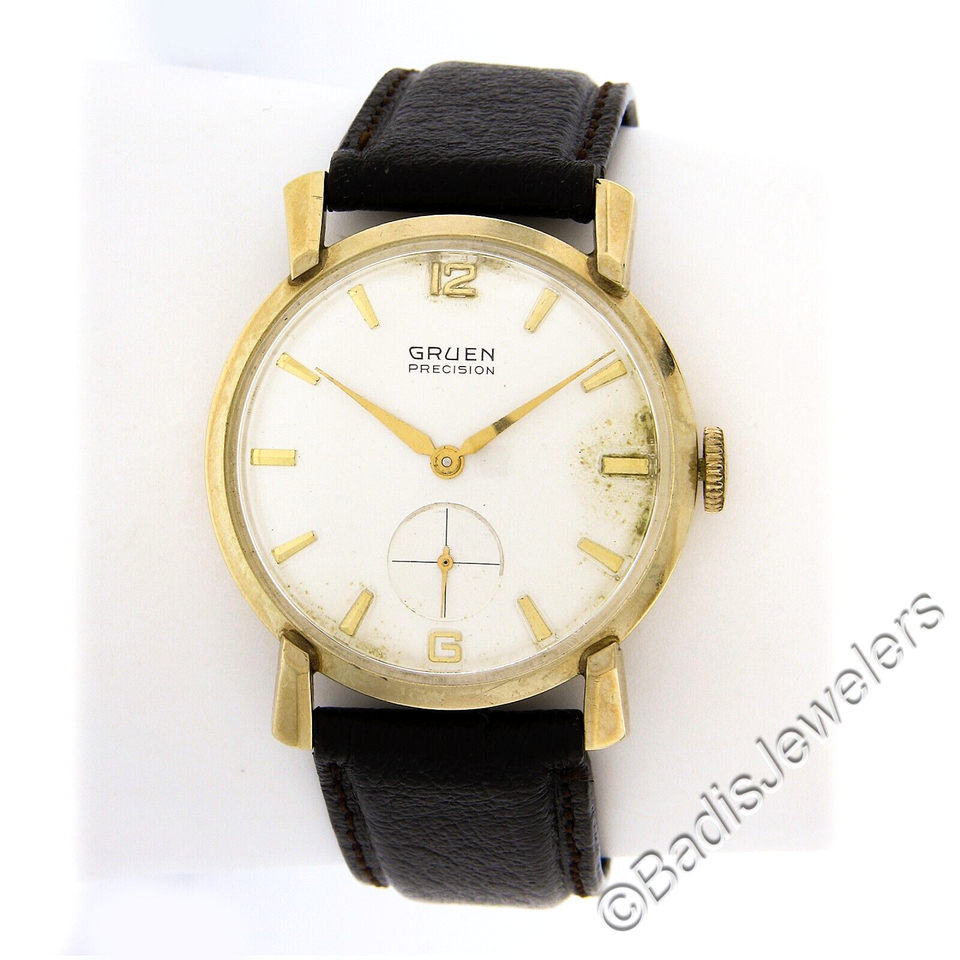 Vintage 14k Gold Gruen Precision 17 Jewel 32mm James Bond Wrist Watch ...