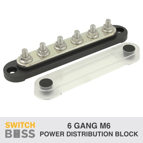 6 GANG M6 BLACK Power Distribution Block Bus Bar Terminal Post Stud 12v ...