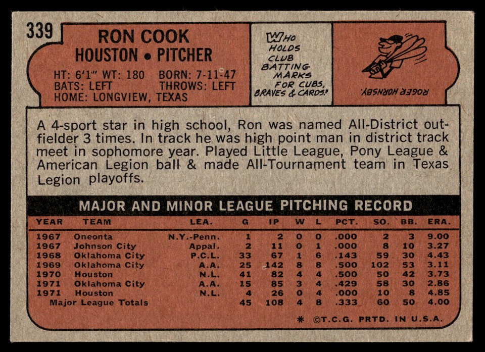 1972 Topps - #339 Ron Cook EX | eBay