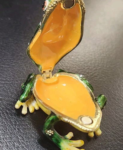 Green Bling Frog Hinged Metal Enameled Crystal Whimsical Trinket Box ...