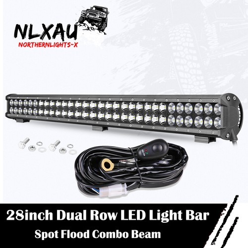 20"/28" INCH Led Light Bar Dual Row Flood Spot Offroad Work Driving ...