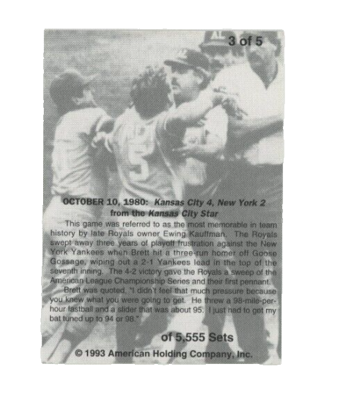 George Brett - Home Run off Gossage - 1993 Pine Tar Baseball Card | eBay