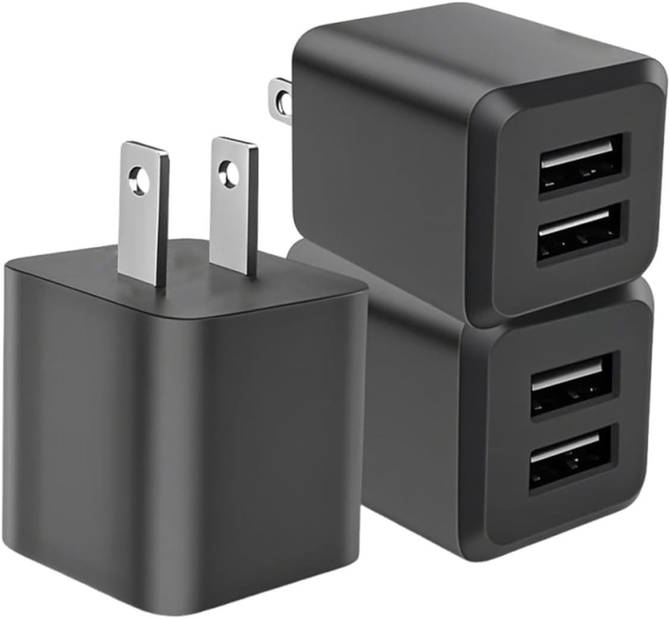 3-Pack Dual USB Wall Charger Cube Power Adapter – Black Fast Charging ...