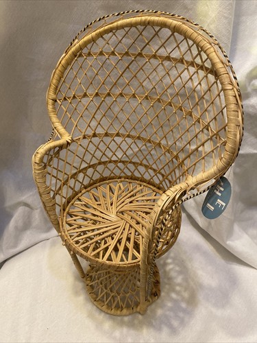 Vtg Peacock 16" Chair Fan Back Wicker Rattan Doll Plant Stand MCM ...