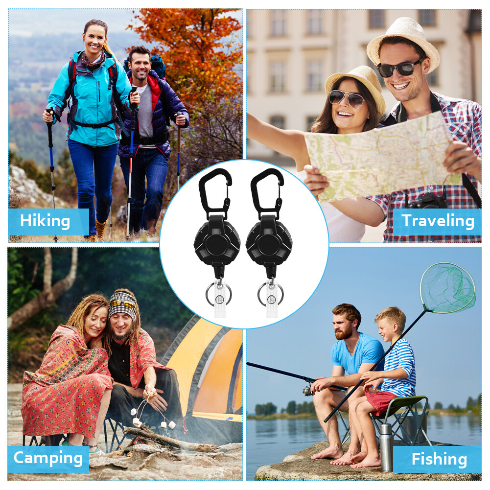 2pcs Retractable Keychain With ID Holder Heavy Duty Extendable ...