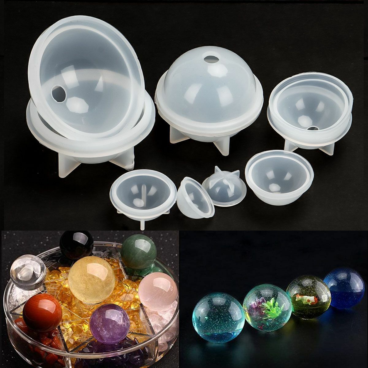 5x For Epoxy Resin Jewelry Sphere Resin Molds Round Silicone Molds Ball ...