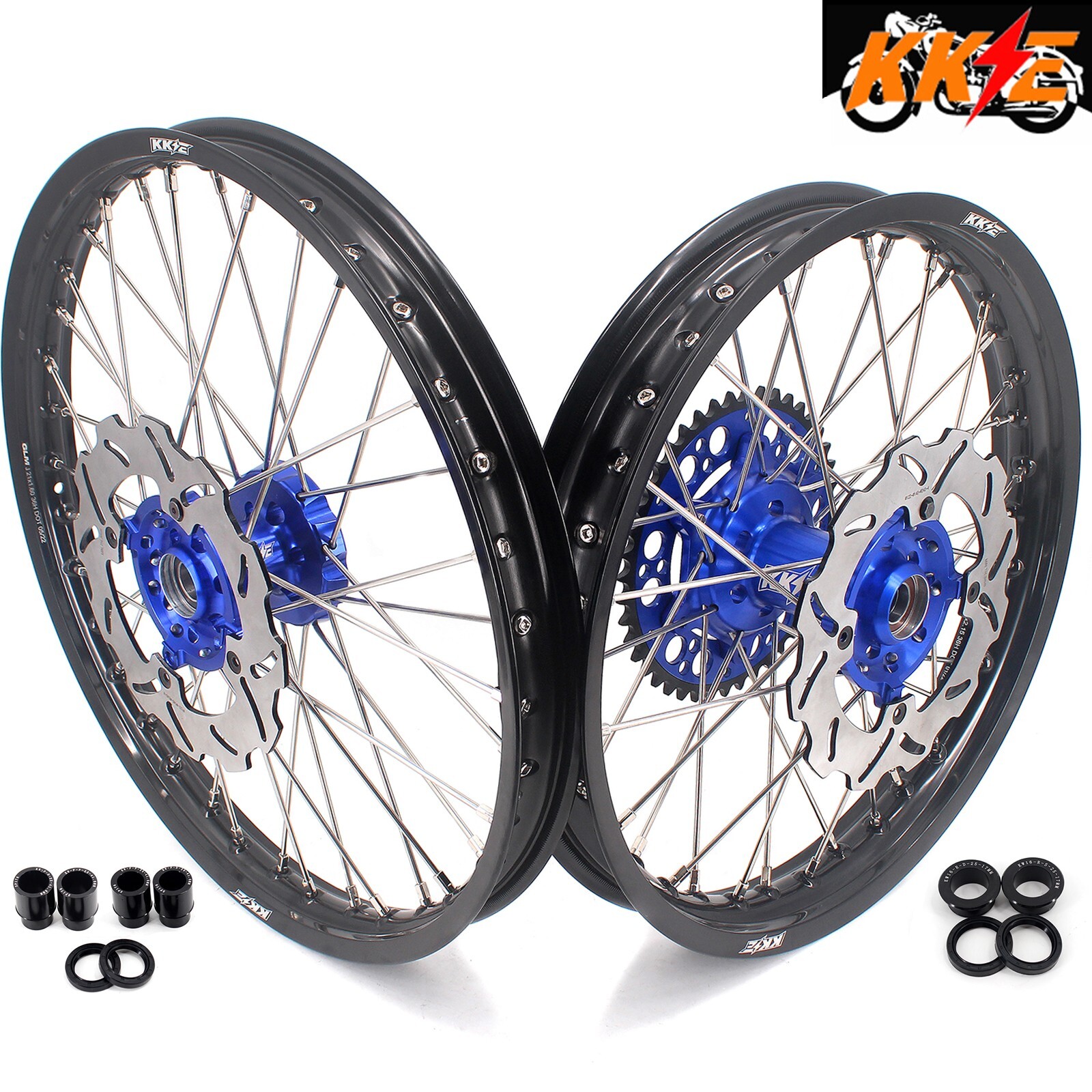 KKE 21/19 Dirt Bike Wheels Rims for 2003-2005 Kawasaki KX125 KX250 CNC ...