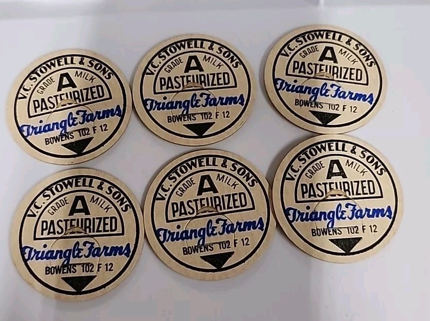 Vintage Lot of 6 Triangle Farms Milk Bottle Caps Grade A Pasteurized ...