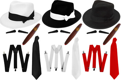 DLX GANGSTER HAT BRACES TIE SPIV TASH CIGAR 5 1920'S FANCY DRESS 55CM ...