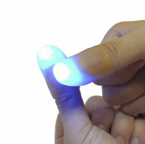 2x Magic Light Up Thumbs Fingers BLUE Flashing Trick Appearing Light ...