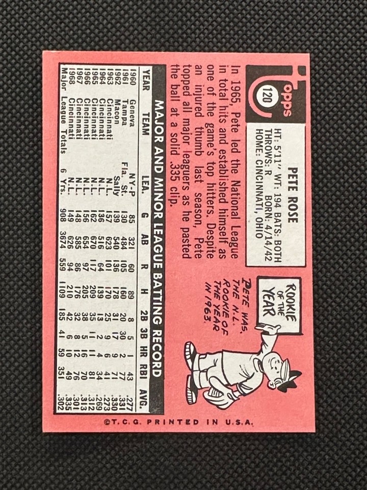 PETE ROSE 1969 Topps #120 Cincinnati Reds HOF Excellent Eye Appeal SP ...