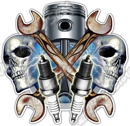 Mechanic Skulls Skull Piston Spark Wrench Car Bumper Vinyl Sticker ...