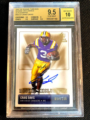 2007 BGS 9.5 GEM MINT CRAIG DAVIS 2007 ROOKIE EXCLUSIVE AUTO /100 ...
