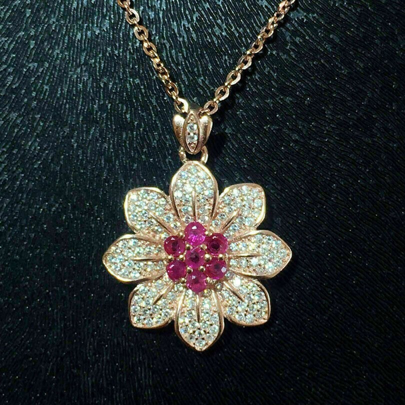 Delicate 1.60Ct Round Cut Red Ruby Flower Pendant 14k Rose Gold Over ...