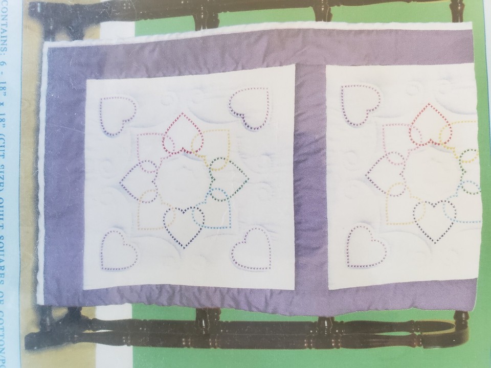 Jack Dempsey needle art embroidery kit 18" hearts quilt squares | eBay