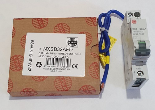 Wylex NXSB32AFD 32A B Type 30mA 1P+N RCBO/AFDD Single Module Arc Fault ...