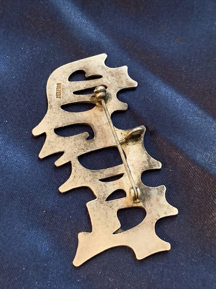 VTG MODERNIST WOLPERT 925 STERLING SILVER TWO TONE HEBREW WORD BROOCH ...