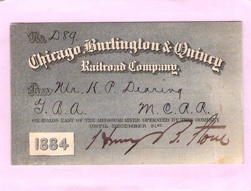 1884 CHICAGO BURLINGTON QUINCY LOW # 89 RAILROAD RAILROAD RR RY RWY ...
