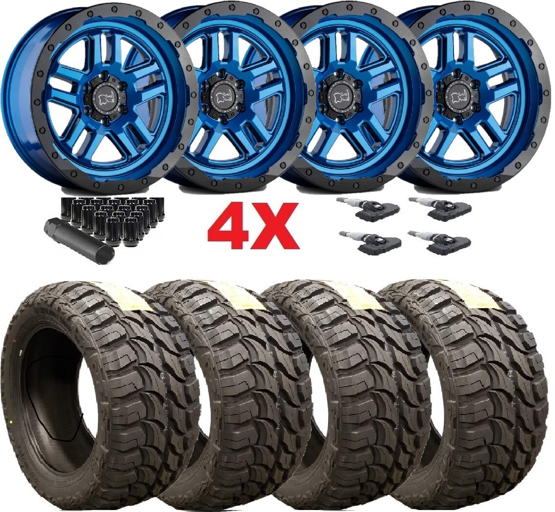 20 OFF ROAD BLUE RHINO WHEELS RIMS TIRES PACKAGE SET 35 12.50 20 MT MUD ...