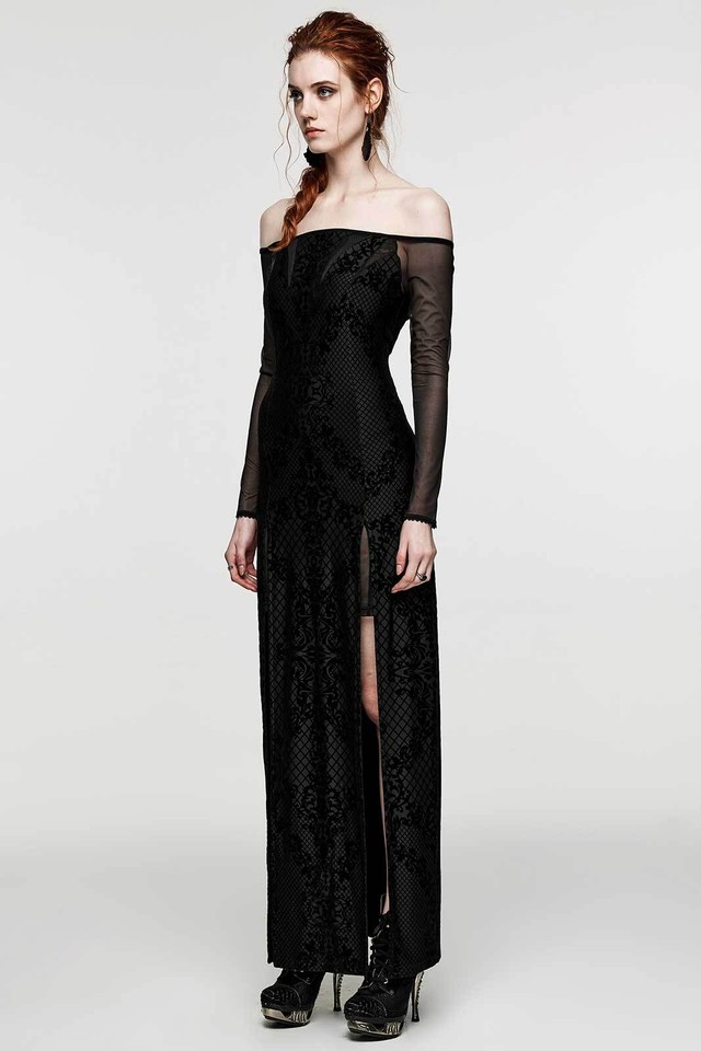 PUNK RAVE Precious Dress Abendkleid Schwarz Hoch Geschlitzt mit Netz ...