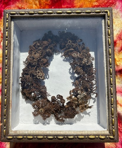 Victorian Hair Mourning Wreath Gold Shadow Box Frame Amazing | eBay